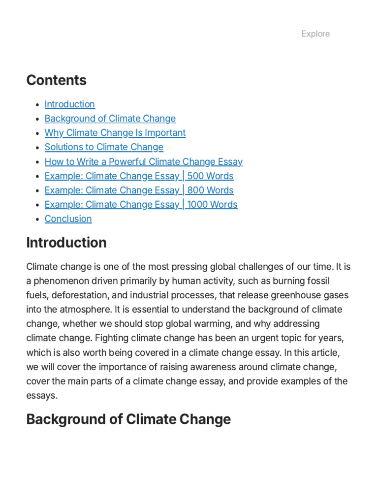 Climate Change Essay - Example 500, 800 and 1000 Words | PDF | Climate ...