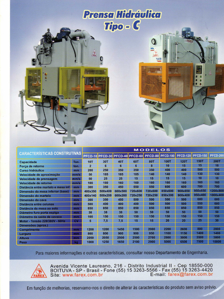prensas-hidraulicas-de-producao-colunas-cilindricas-tipo-c-dupla-1 | PDF