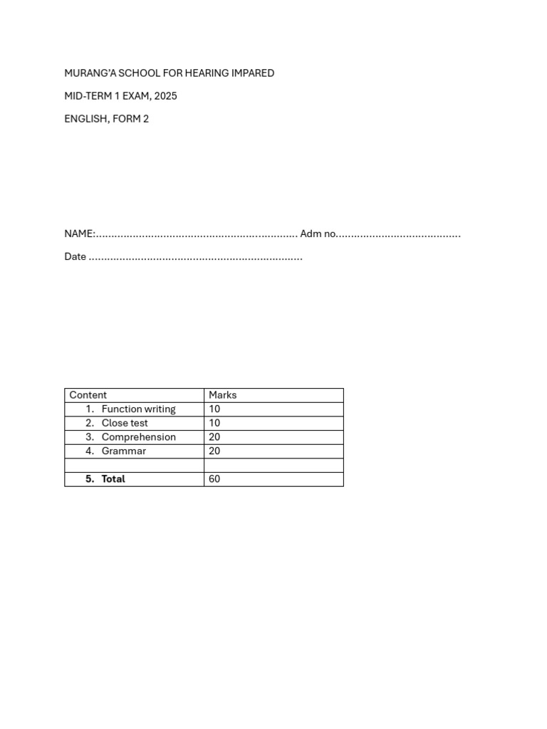 English Form 2 Mid Term Exam | PDF | Mining | Gold Mining
