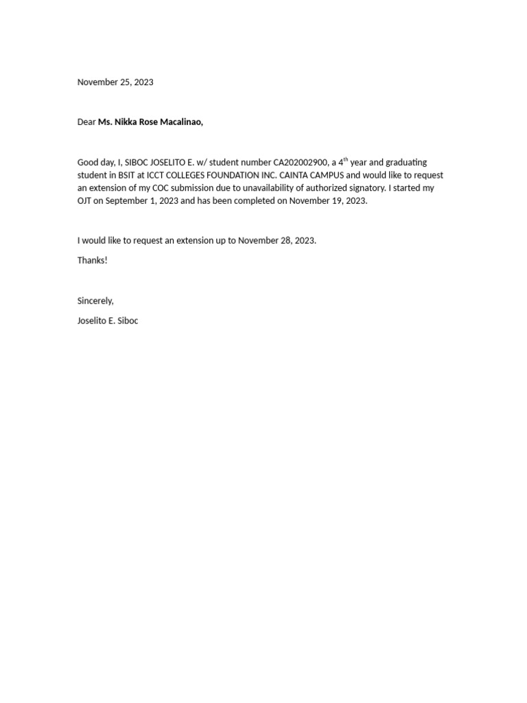 Extension Letter Siboc | PDF