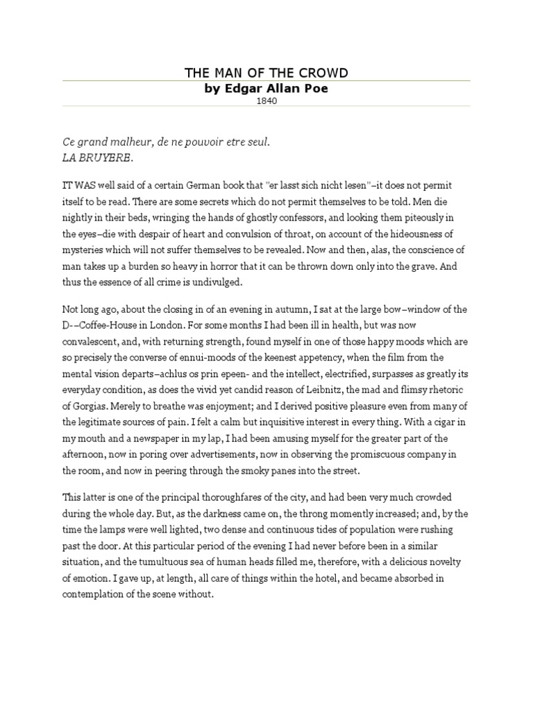 Edgar Allan Poe - The Man of The Crowd | PDF | Gentleman