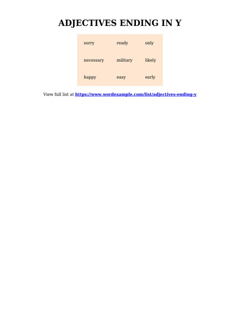 Adjectives Ending y | PDF