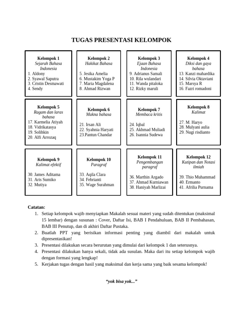 Tugas Presentasi Kelompok Bahasa Indonesia | PDF