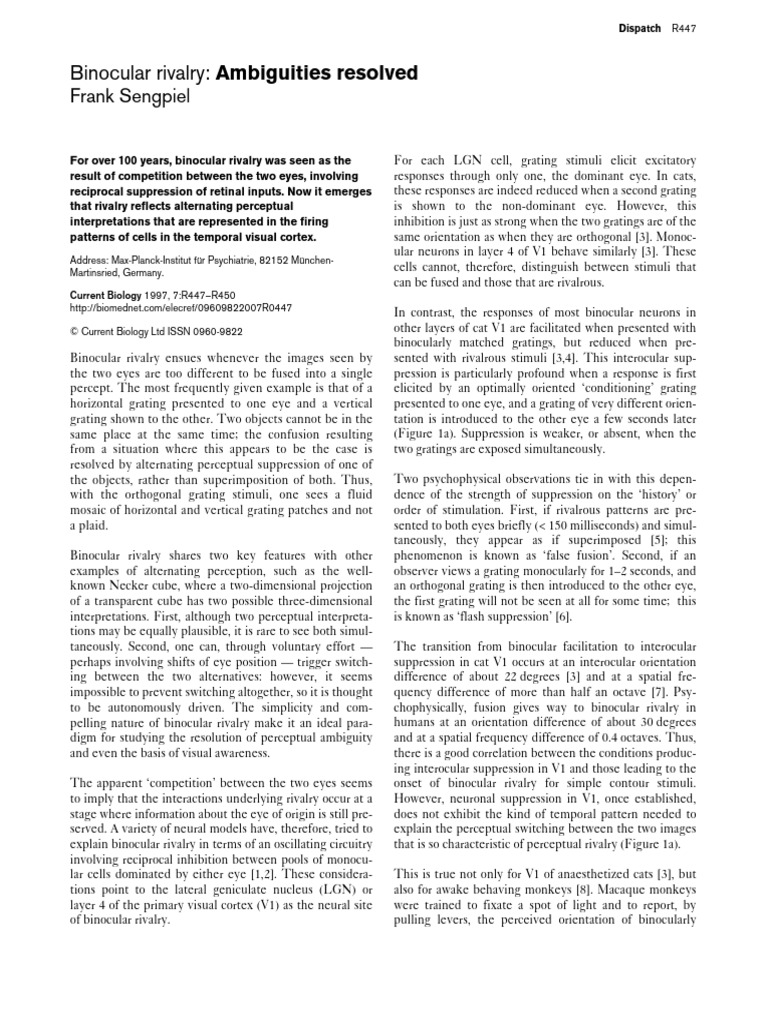 Understanding Binocular Rivalry Mechanisms | PDF | Visual Cortex ...