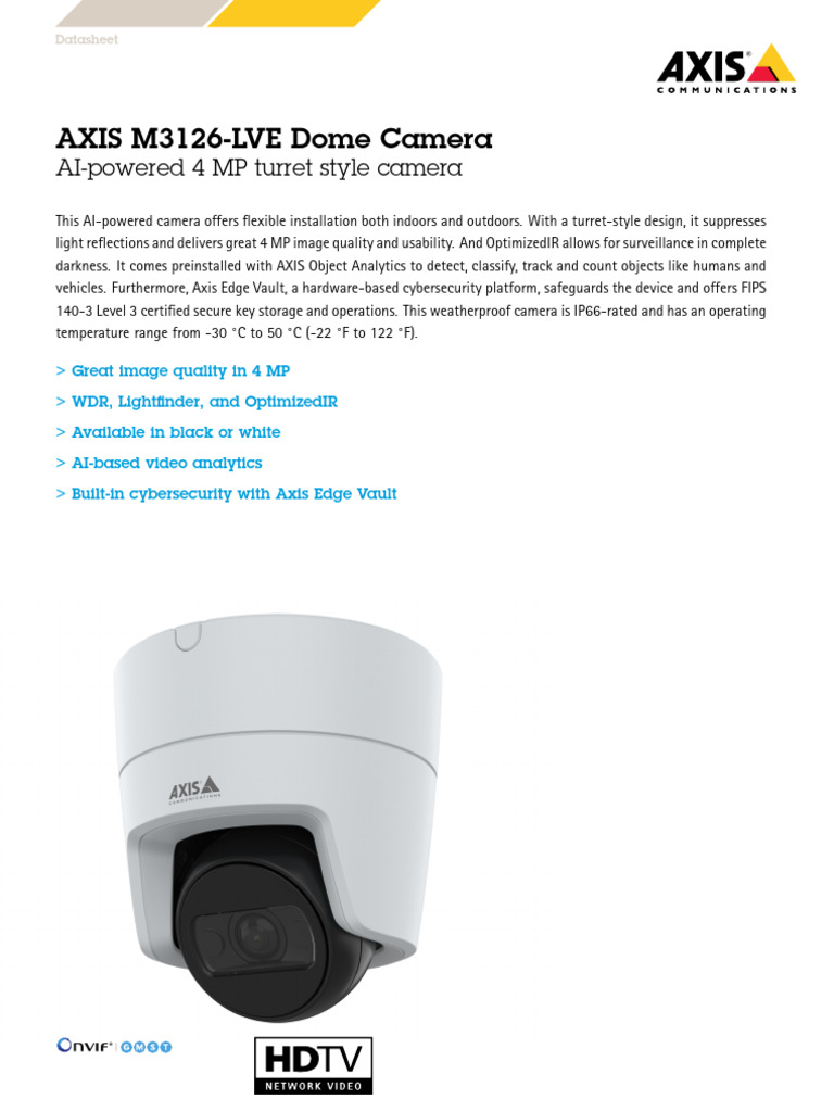 Datasheet Axis m3126 Lve Dome Camera en US 452195 | PDF | Pixel | Camera
