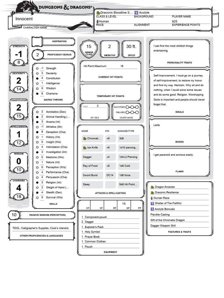 Draconic Acolyte Character Sheet | PDF