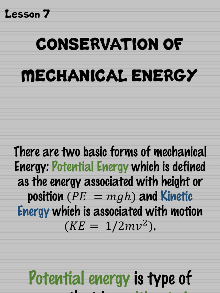 Lesson 7 Conservation of Mechanical Energy | PDF