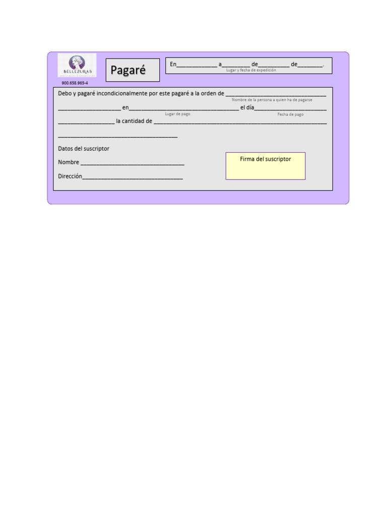 Formato de Pagaré para Imprimir | PDF