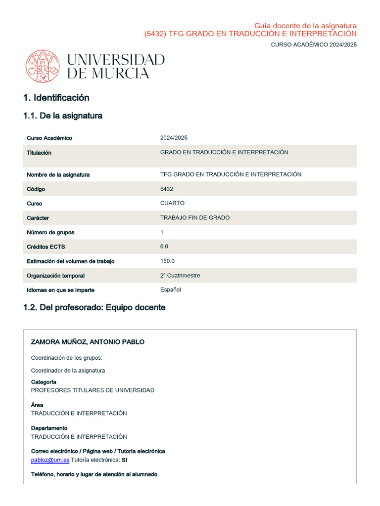 Guía Docente TFG | PDF | Estilo apa | Evaluación