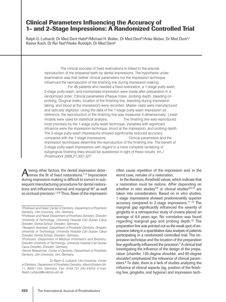 Clinical Parameters Influencing The Accuracy of 1 and 2 Stage Impressions | PDF | Accuracy And ...