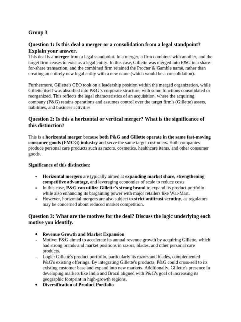Case study M&A | PDF | Mergers And Acquisitions | Procter & Gamble