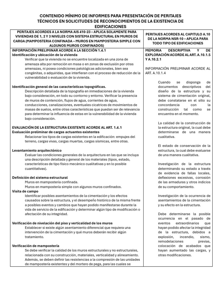 Contenido Mínimo de Informes para Presentación de Peritajes Técnicos en Solicitudes de ...