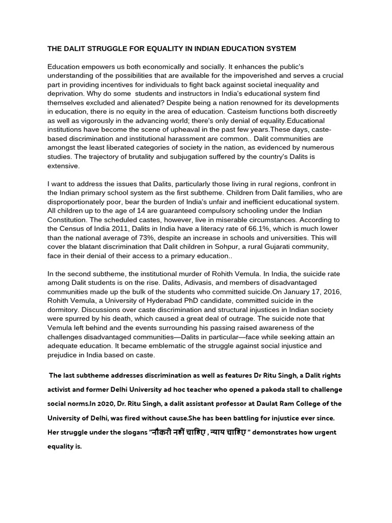 The Dalit Struggle For Equality in Indian Education System | PDF | Dalit | Caste