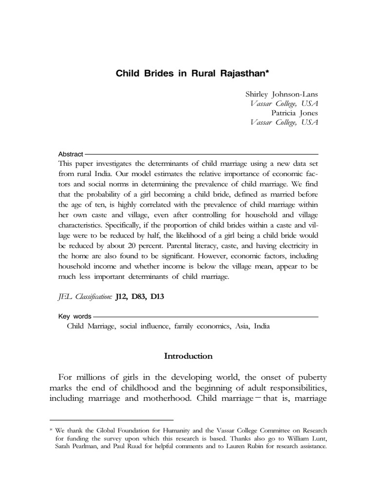 Determinants of Child Marriage in Rajasthan | PDF | Child Marriage ...