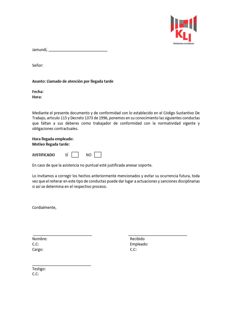 Llamado de Atención Laboral Por Llegada Tarde | PDF