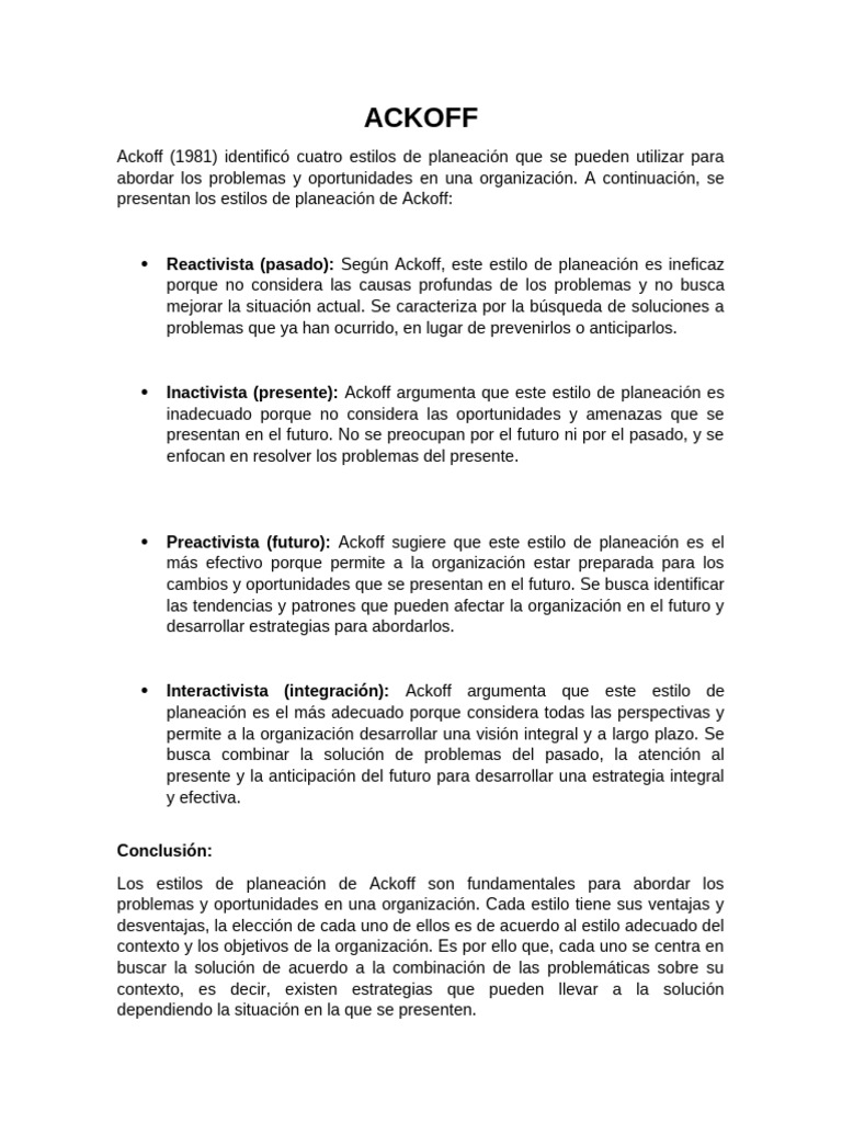 ACKOFF - Garcia Pantle Alejandro | PDF | Planificación