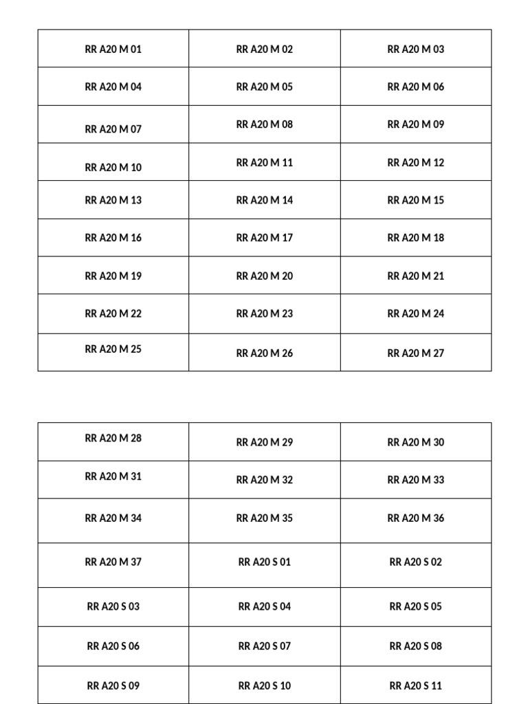 RR A20 Series Document List | PDF