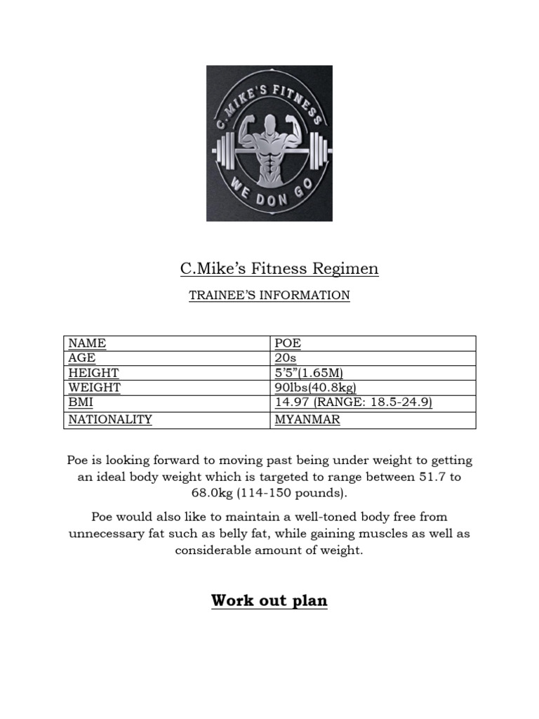 Poe's Customized Fitness Regimen | PDF | Foods | Food Processing