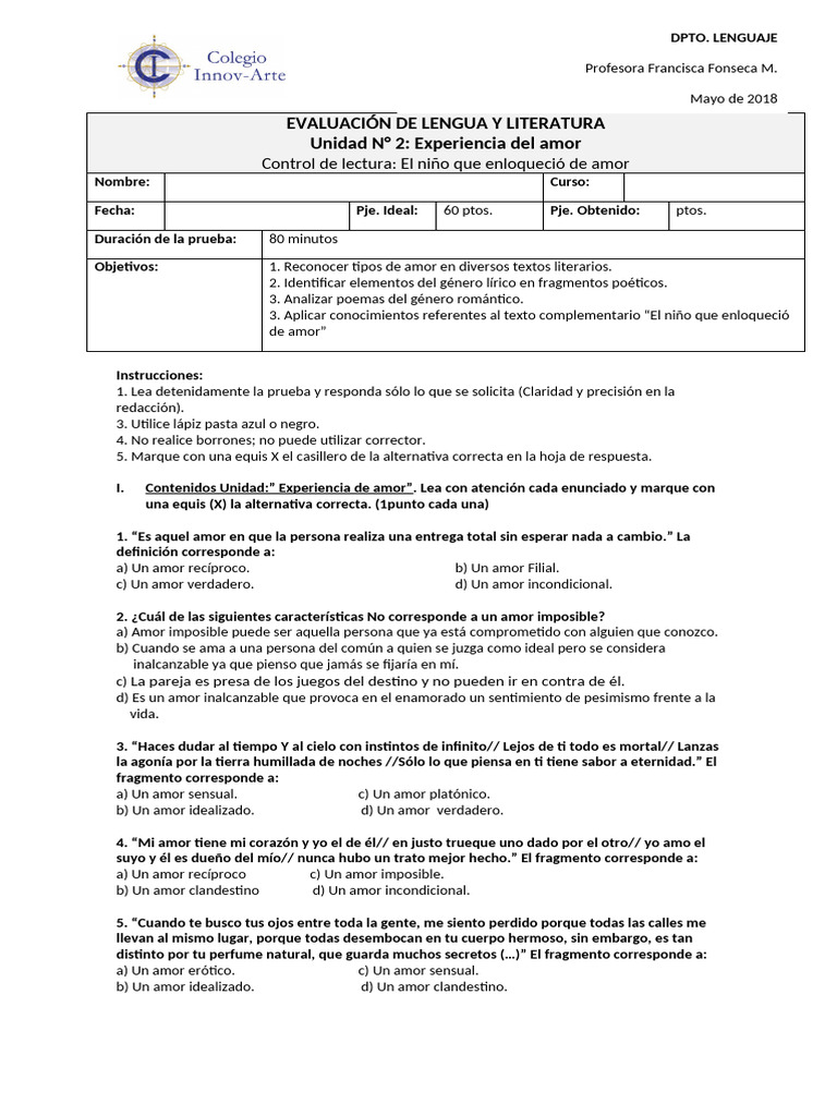 Prueba Contenido - El Niño Que Enloquecio de Amor Con Comentarios | PDF ...