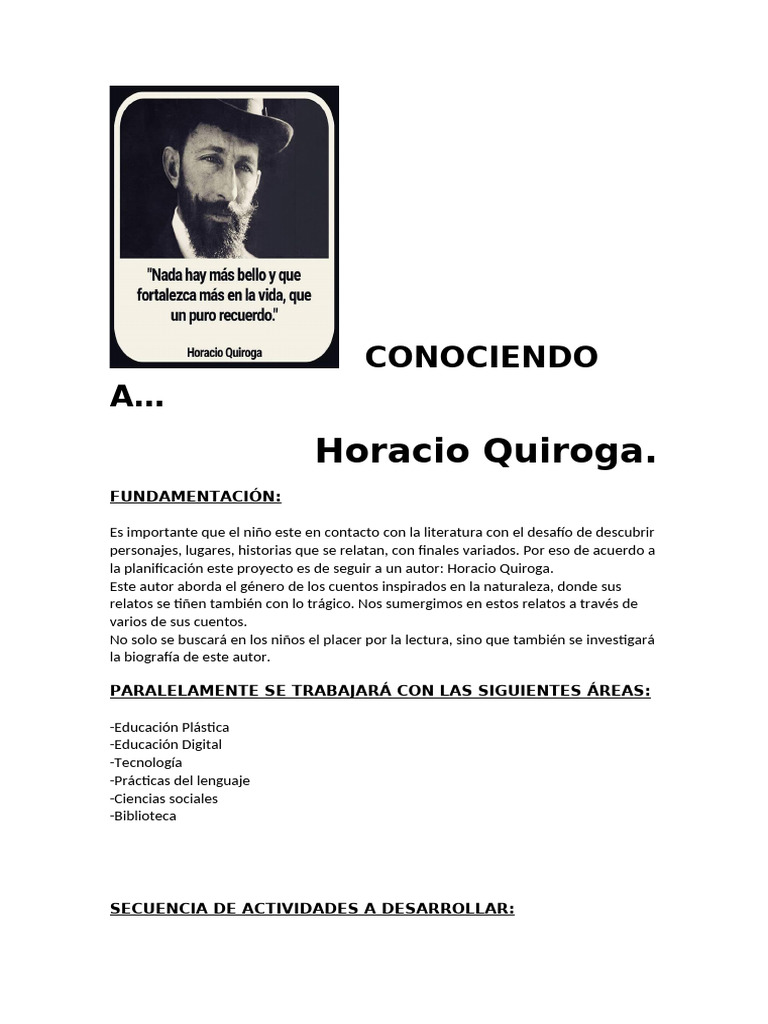 CONOCIENDO A HORACIO QUIROGA | PDF | Aprendizaje | Escritura
