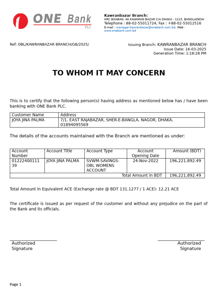 Solvency Certificate | PDF