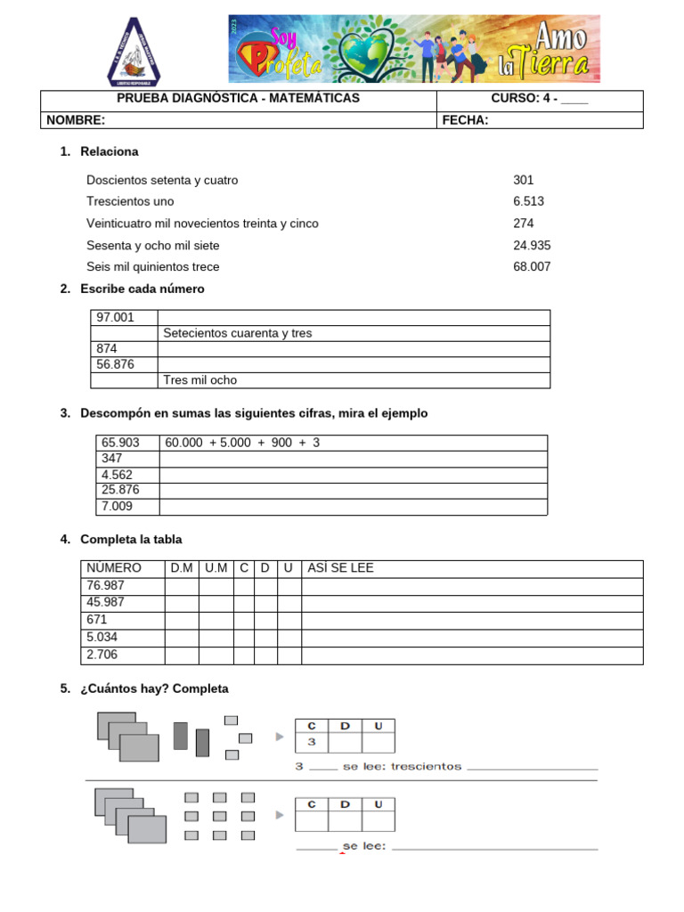 Prueba Diagnóstica Matemáticas 4° | PDF