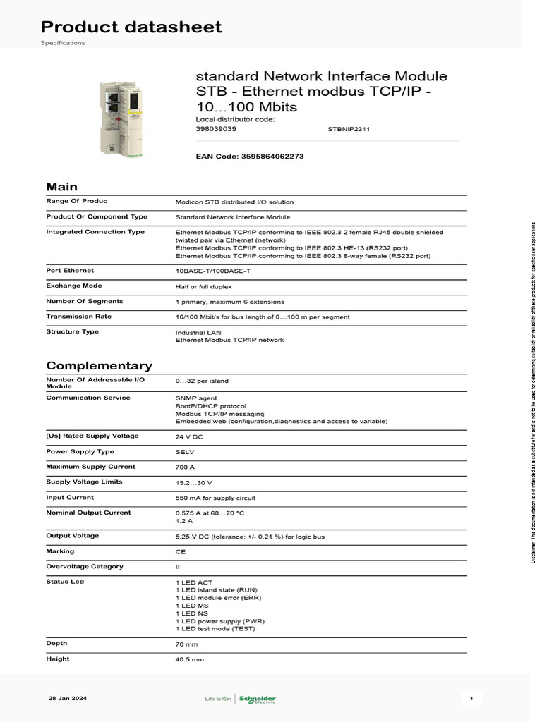 Schneider Electric - Advantys-STB - STBNIP2311 | PDF | Ethernet ...