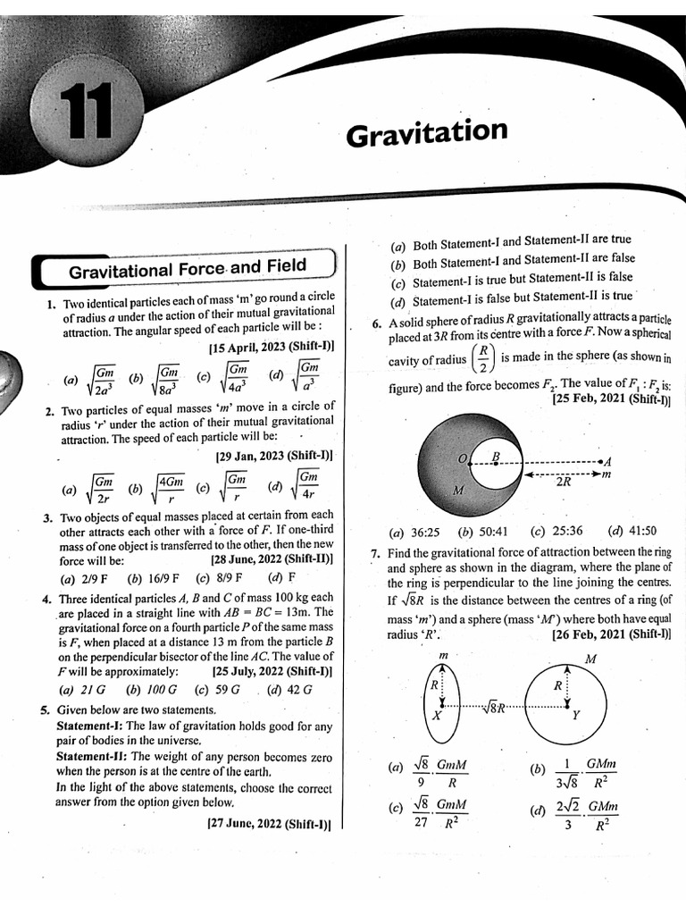 JEE Mains & Advance PYQ 5 Year's Topic Physics Gravitation | PDF