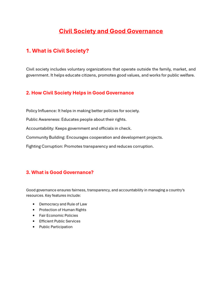 Civil Society's Role in Good Governance | PDF | Governance | Civil Society