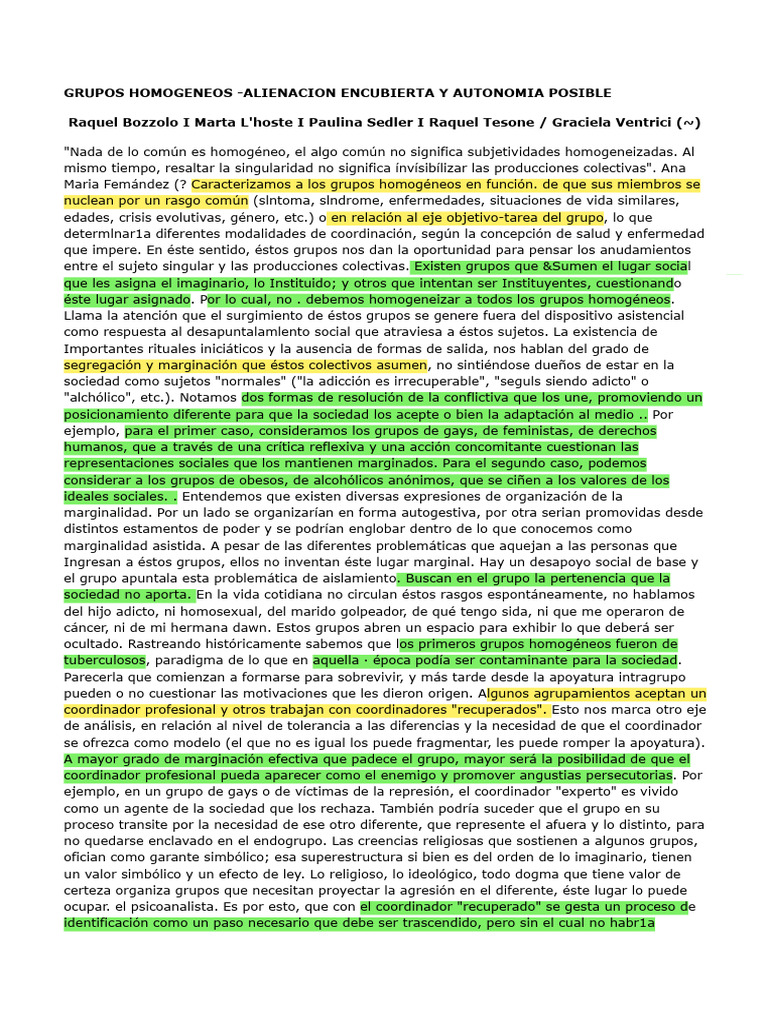 GRUPOS HOMOGENEOS Bozzolo y otros.doc | PDF | Exclusión social | Sociedad