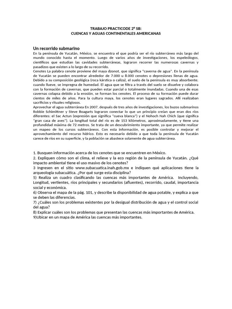 TRABAJO PRACTICODE 2° Cuencas | PDF | Cueva | Agua