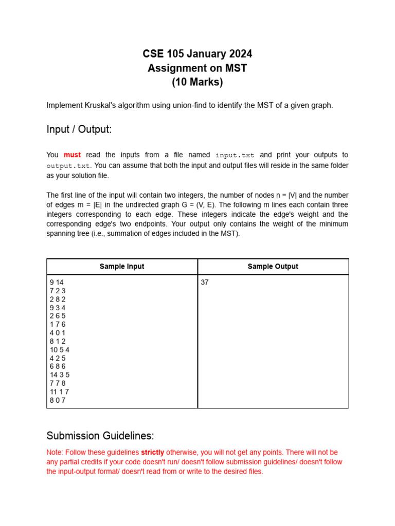 CSE 106 Assignment On MST | PDF