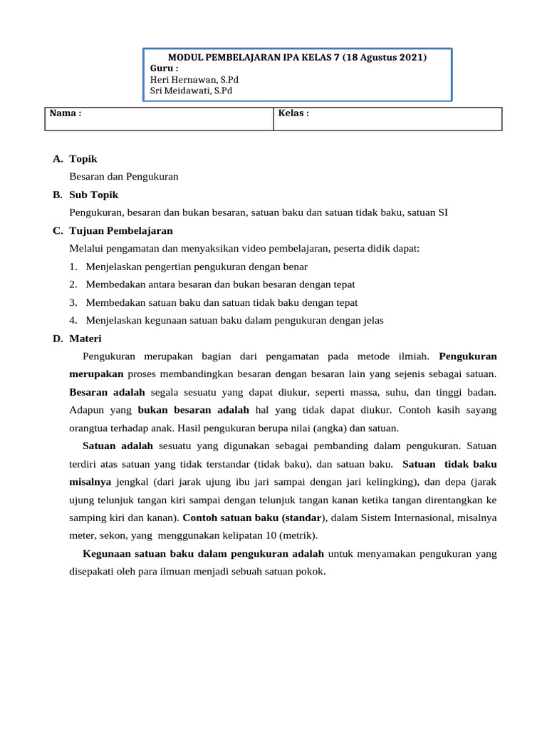 LKPD Ipa Kelas 7 | PDF