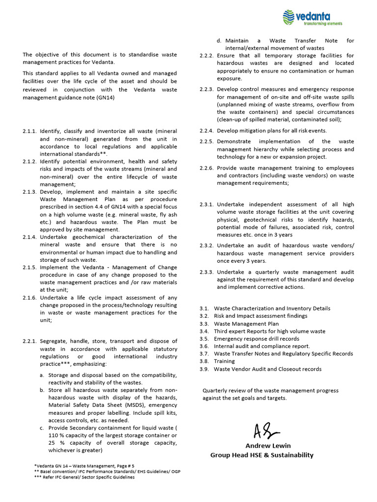 Waste Management Standard | PDF | Waste | Waste Management