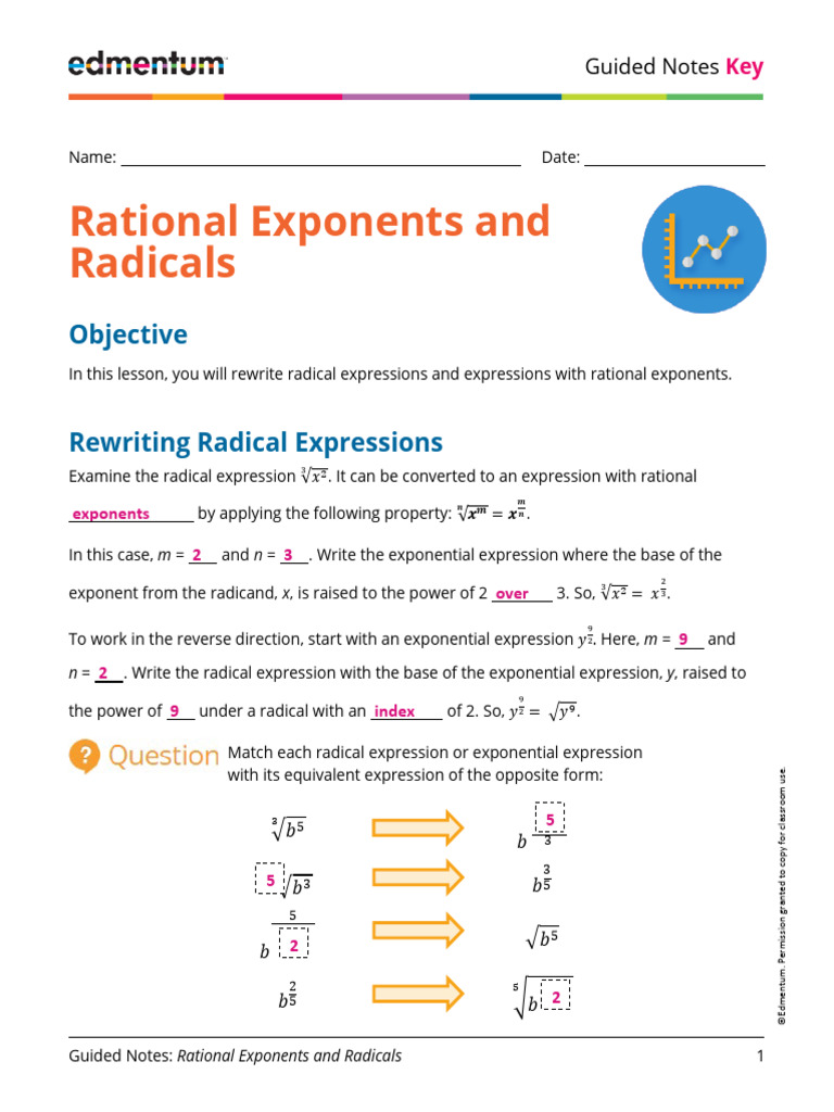 KEY - Guided Notes - Rational Exponents and Radicals | PDF ...