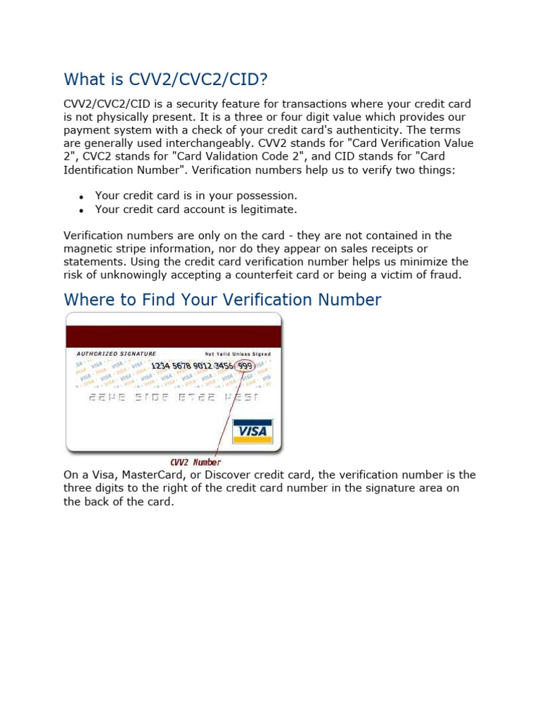 Understanding CVV2/CVC2 Security Codes | PDF