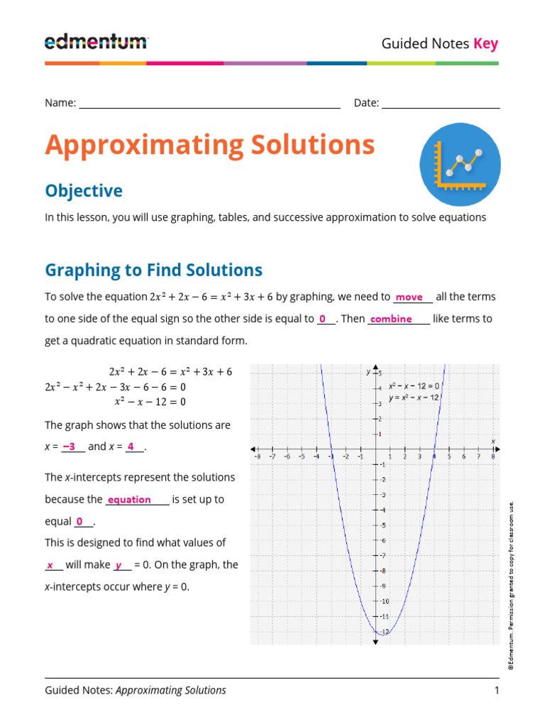 KEY - Guided Notes - Approximating Solutions | PDF | Function ...