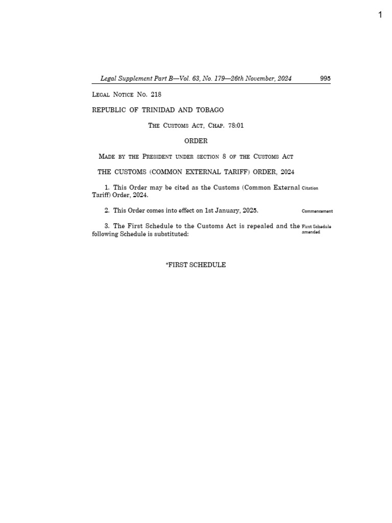 Legal Notice No. 218-Customs (Common External Tariff) Order, 2024 ...