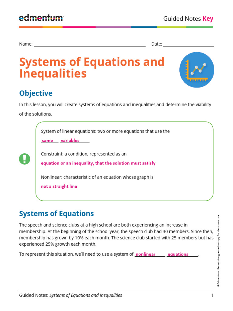 Systems of Equations & Inequalities Guide | PDF | Equations | Nonlinear ...