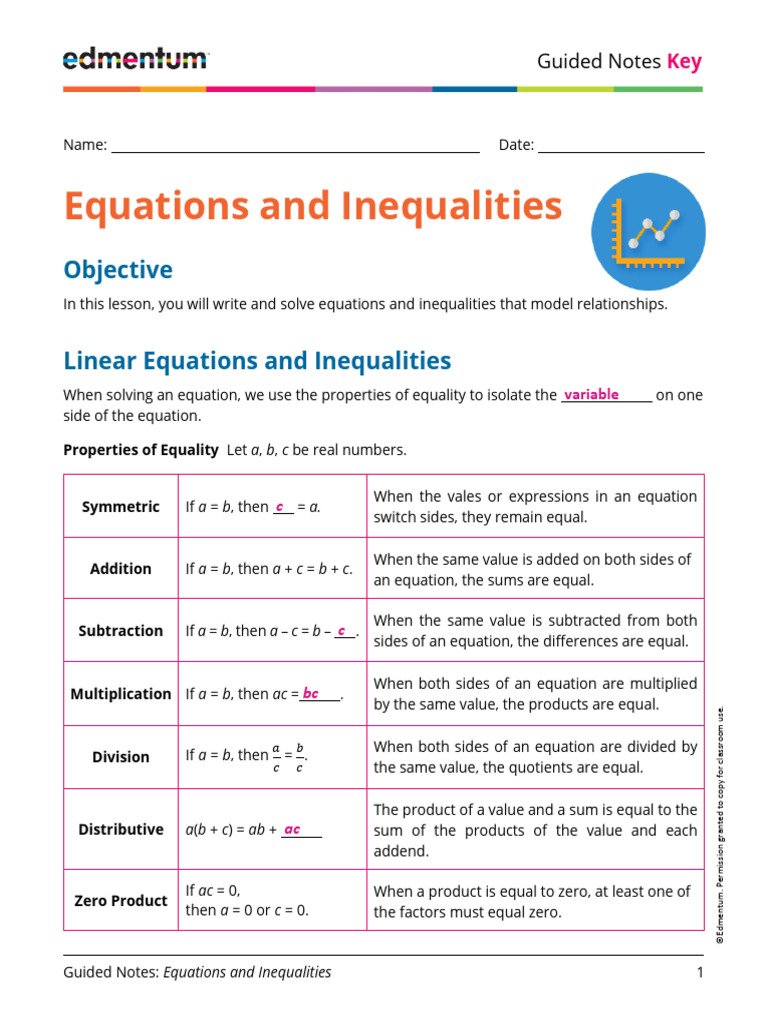 KEY - Guided Notes - Equations and Inequalities | PDF | Inequality ...