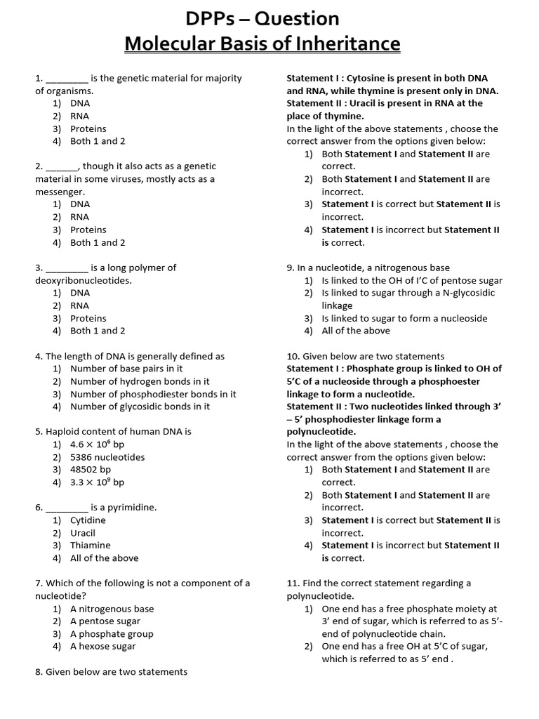 1707883184-DPPs Molecular Basis of Inheritance Compressed | PDF | Dna | Nucleotides