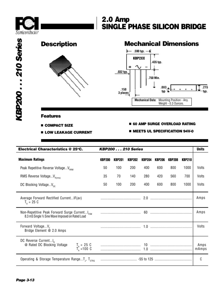 2.0 Amp Silicon Bridge Data Sheet | PDF | Root Mean Square | Amplifier