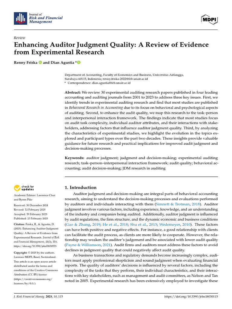 Enhancing_Auditor_Judgment_Quality_A_Review_of_Evi | PDF | Audit ...