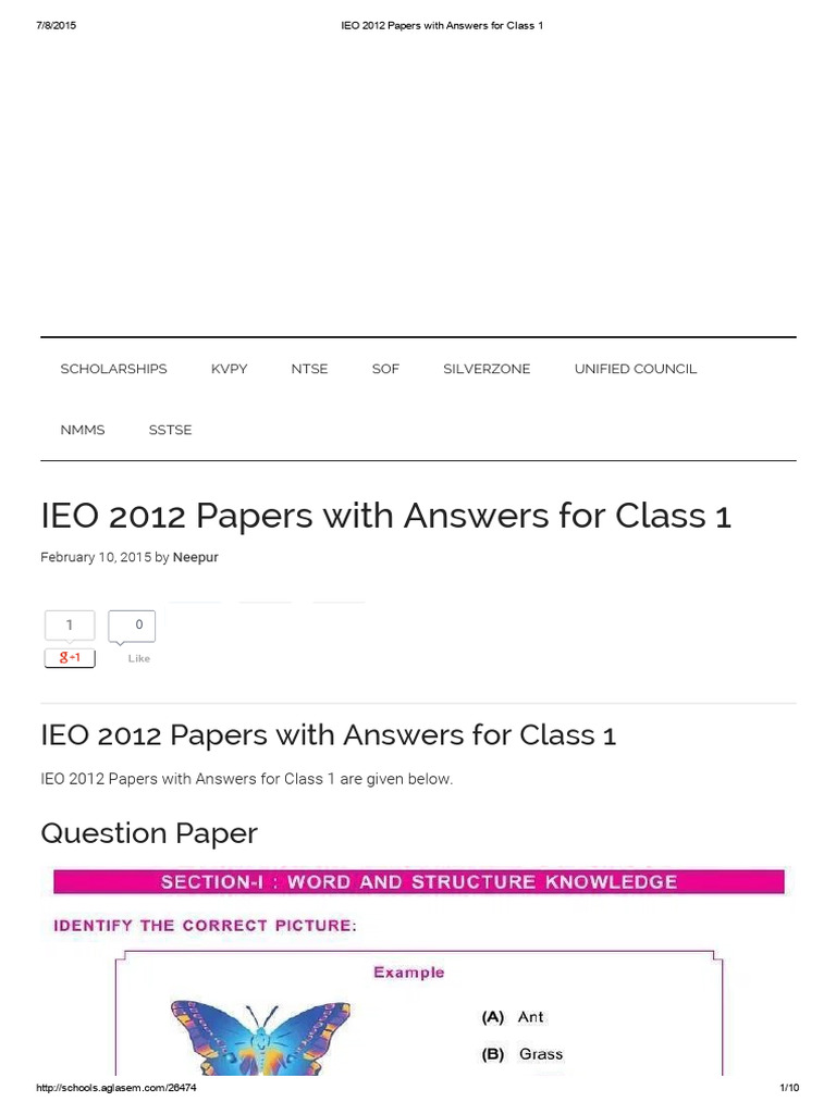 Class 1 - IEO 2012 Papers With Answers For Class 1 | PDF ...