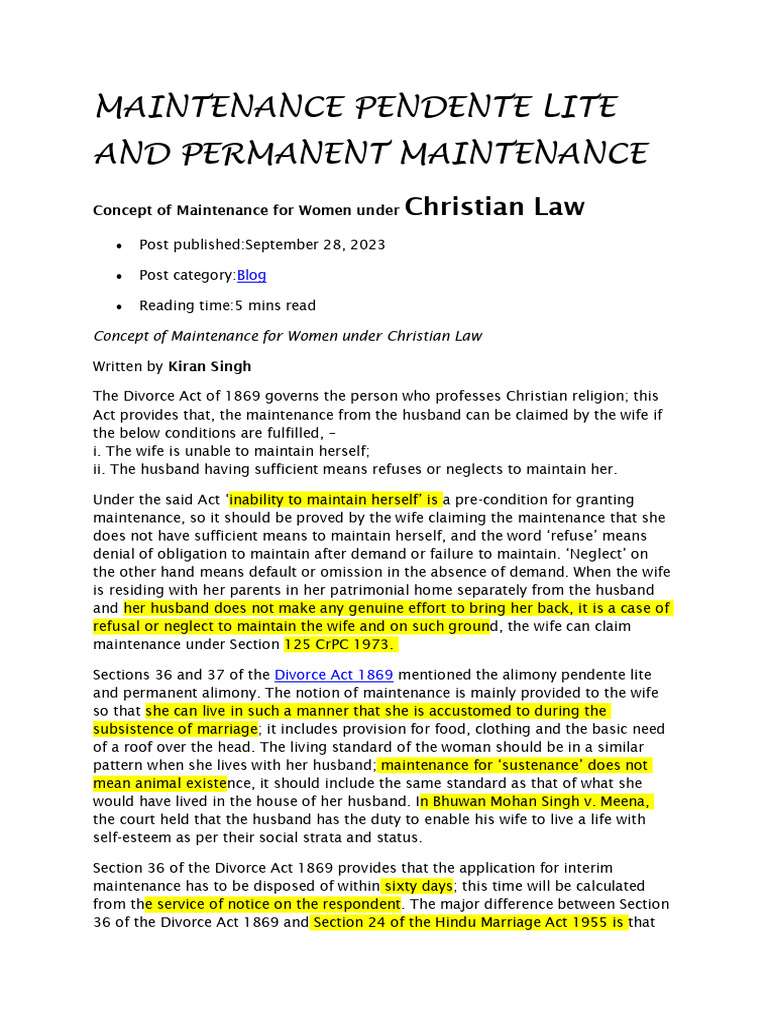 Maintenance Pendente Lite and Permanent Maintenance | PDF | Alimony | Marriage