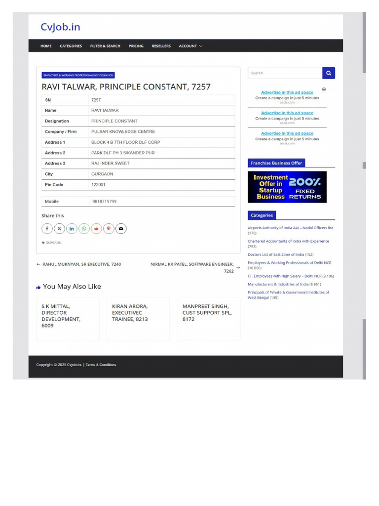 Cvjob - in-RAVI TALWAR PRINCIPLE CONSTANT 7257 CvJobin-fpscreenshot | PDF