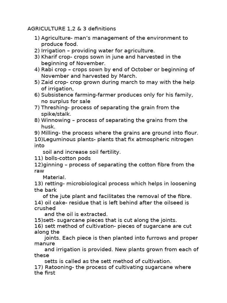 Geo - ICSE Class10 - AGRICULTURE - Definitions | PDF | Agriculture | Legume