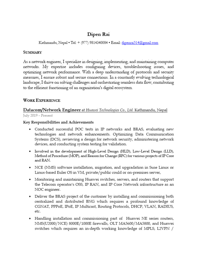 CV - Dipen Rai | PDF | Computer Network | Computer Networking