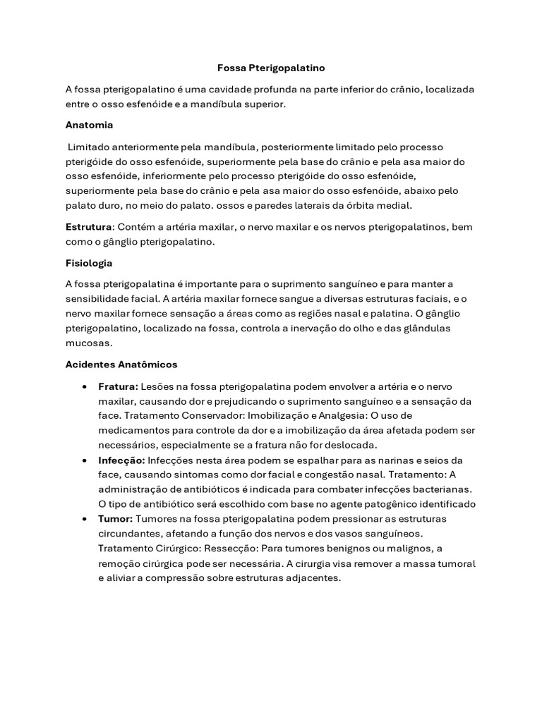Resumo Da Fossa Pterigopalatino | PDF