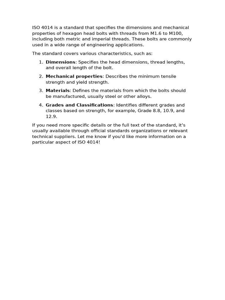 ISO 4014 Hexagon Bolt Specifications | PDF